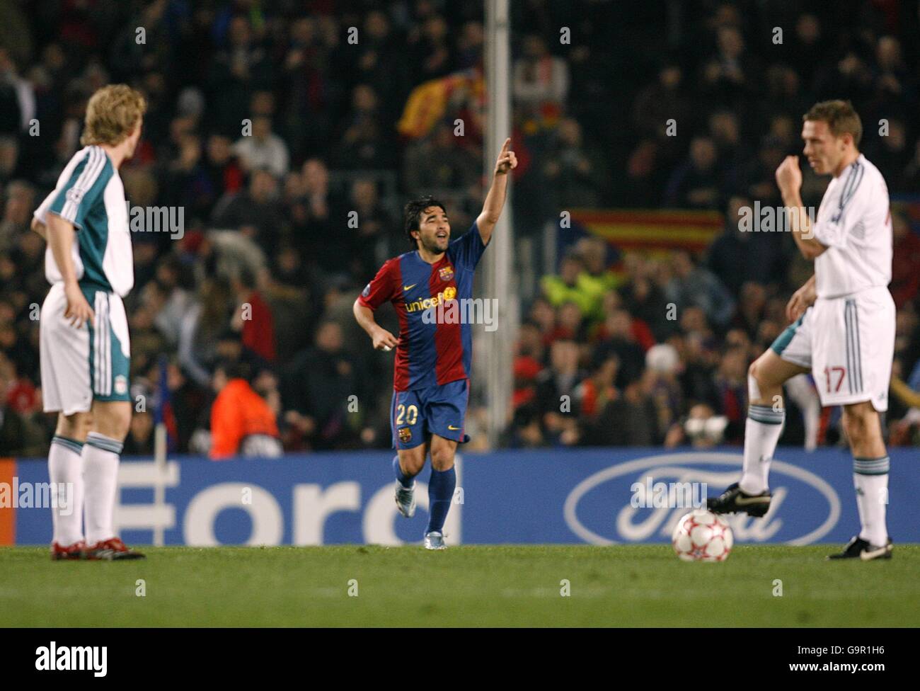 Barcelona's Deco celebrates scoring the opening goal of the game as ...