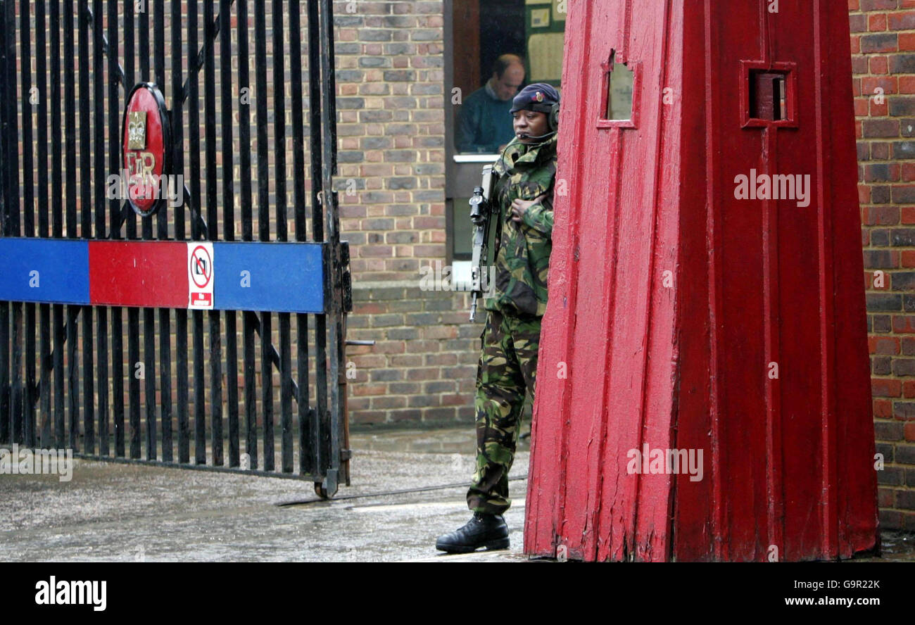 A general view of the main entrance to Combermere Barracks, Windsor ...