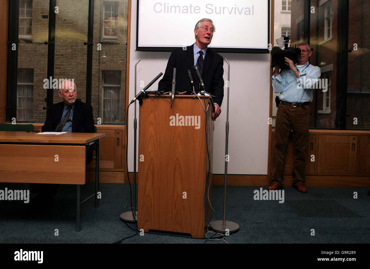 Former environment minister Michael Meacher speaks to the media at ...