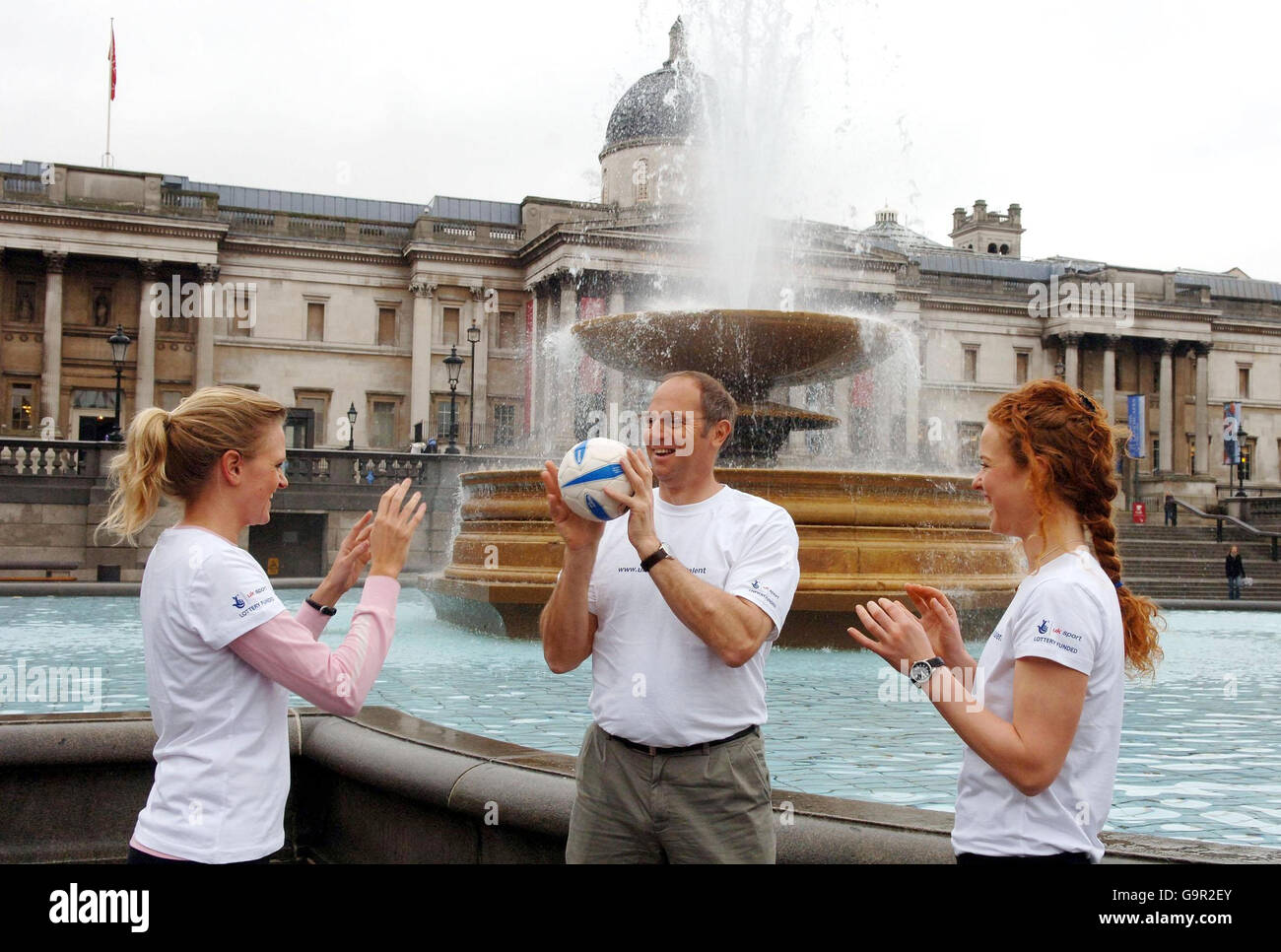 Sir Steve Redgrave with athletes Emma Sayle (left) and Alica Foxpitt ...
