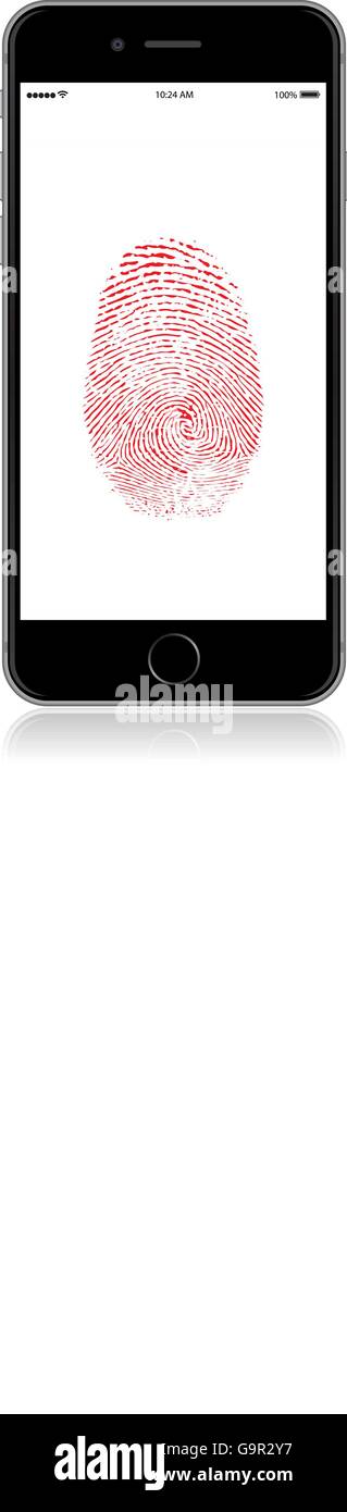 Vector detailed smartphone mockup with security fingerprint on screen ...