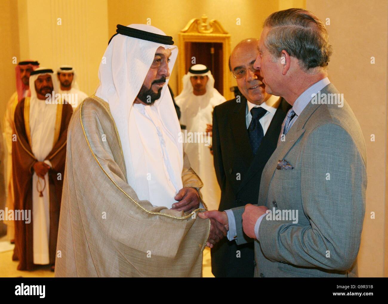 The Prince of Wales arrives at the Royal Palace and meets HH Sheik ...