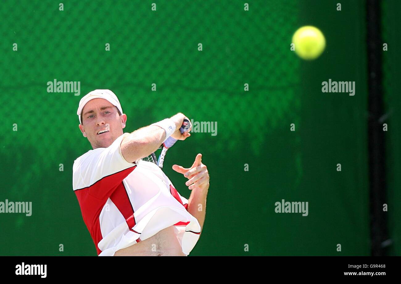 Great Britain's Alan Mackin in action during the first round match ...