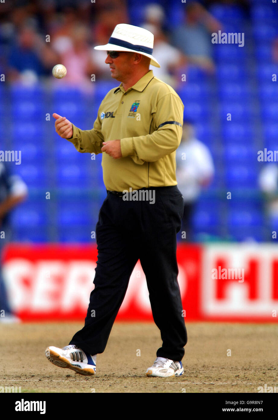 Umpire Mark Benson during the World Cup game between Scotland v South Africa at Warner Park, St ...