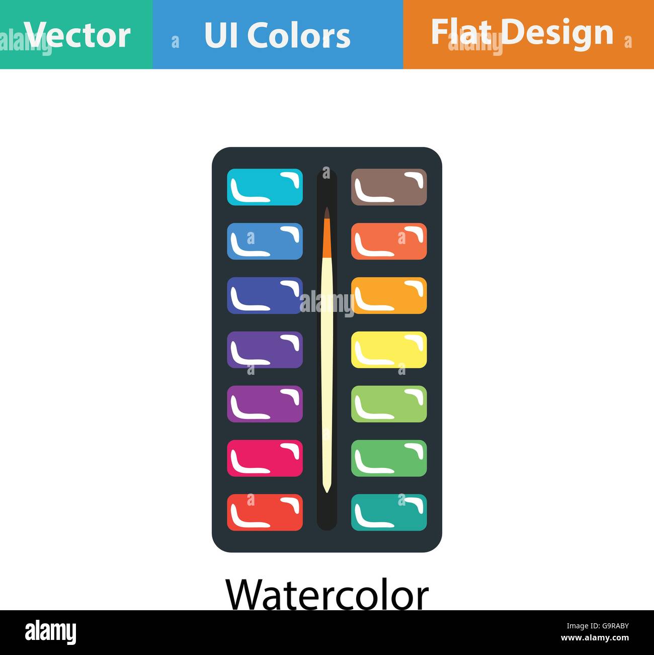 Watercolor paint-box icon. Flat color design. Vector illustration Stock ...