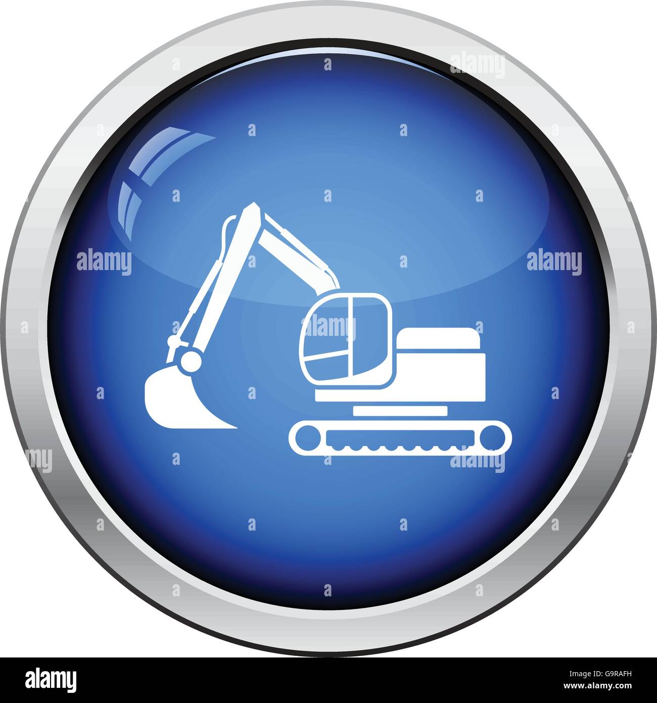 Icon of construction excavator. Glossy button design. Vector ...