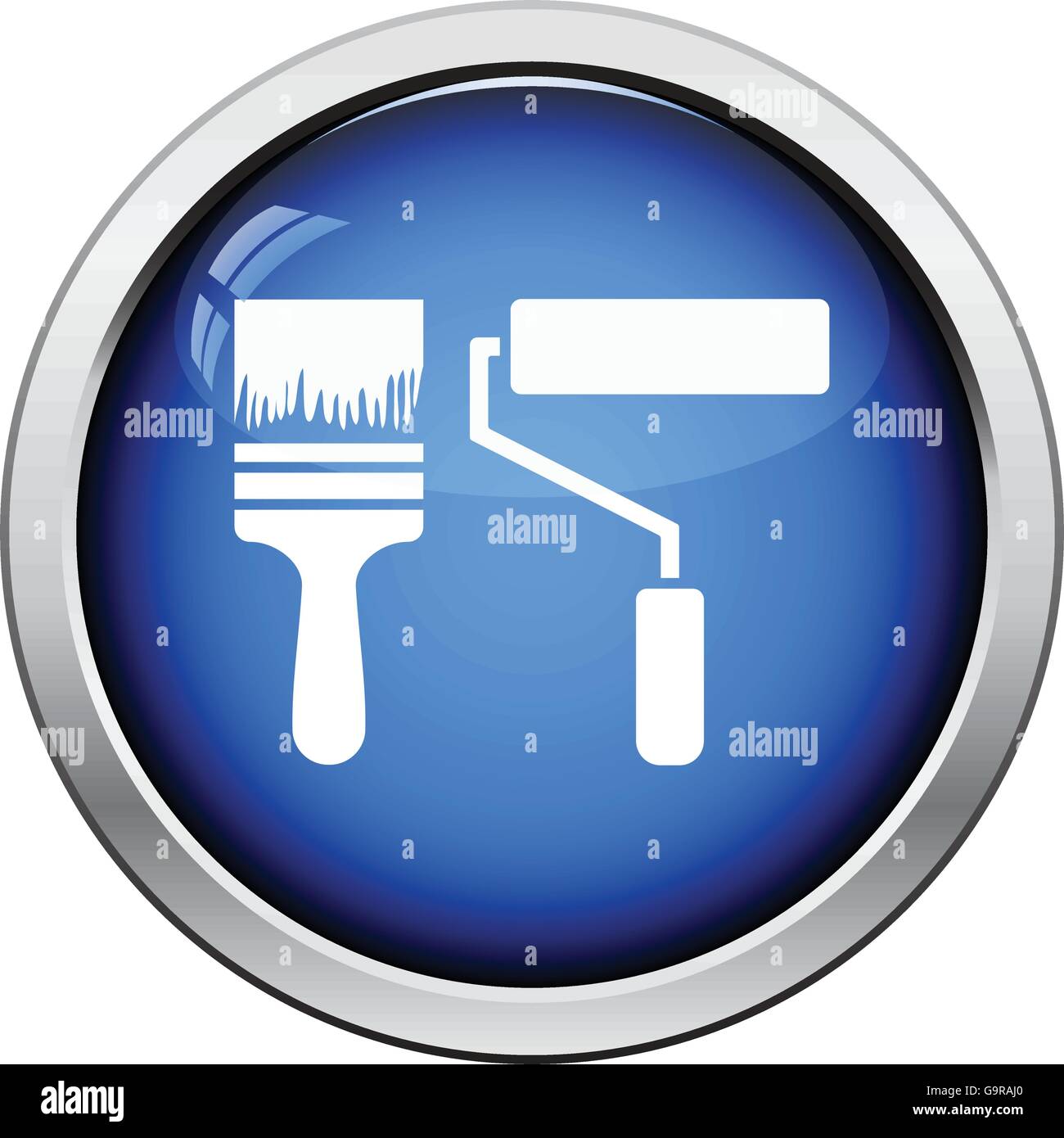 Icon of construction paint brushes. Glossy button design. Vector ...