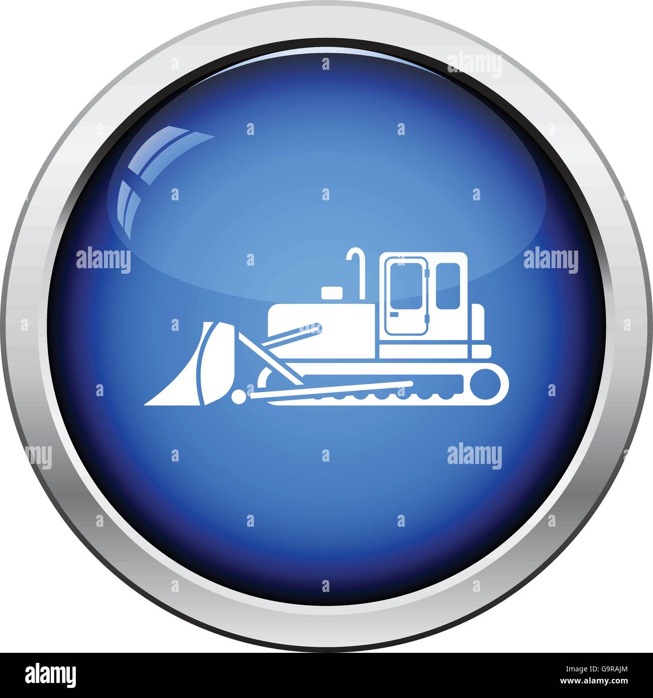 Icon of Construction bulldozer. Glossy button design. Vector ...