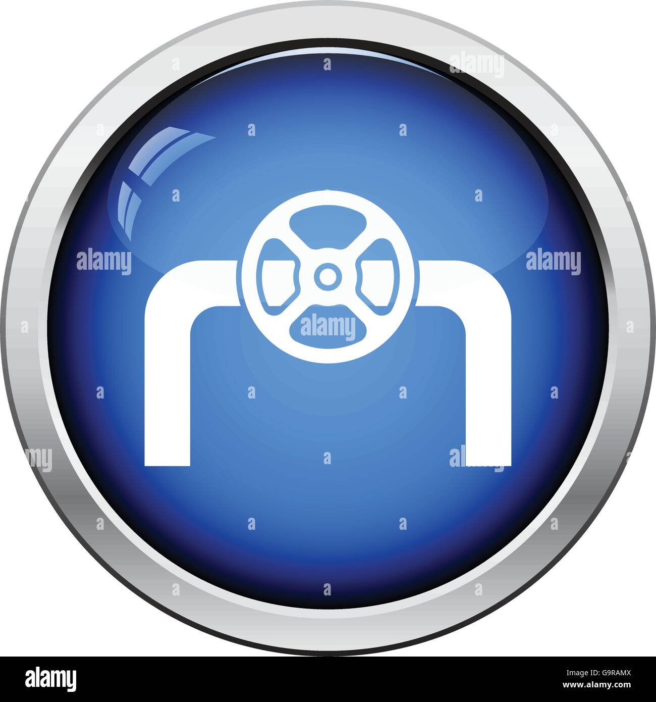 Icon of Pipe with valve. Glossy button design. Vector illustration ...