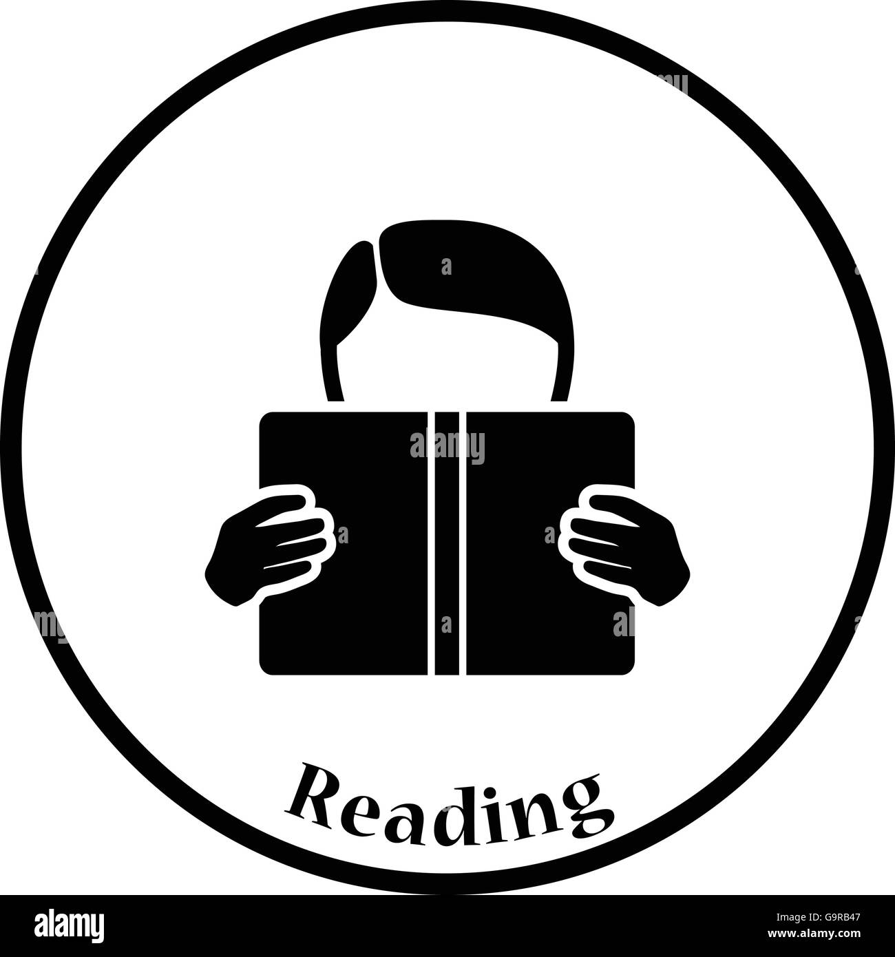 Icon of Boy reading book. Thin circle design. Vector illustration Stock ...