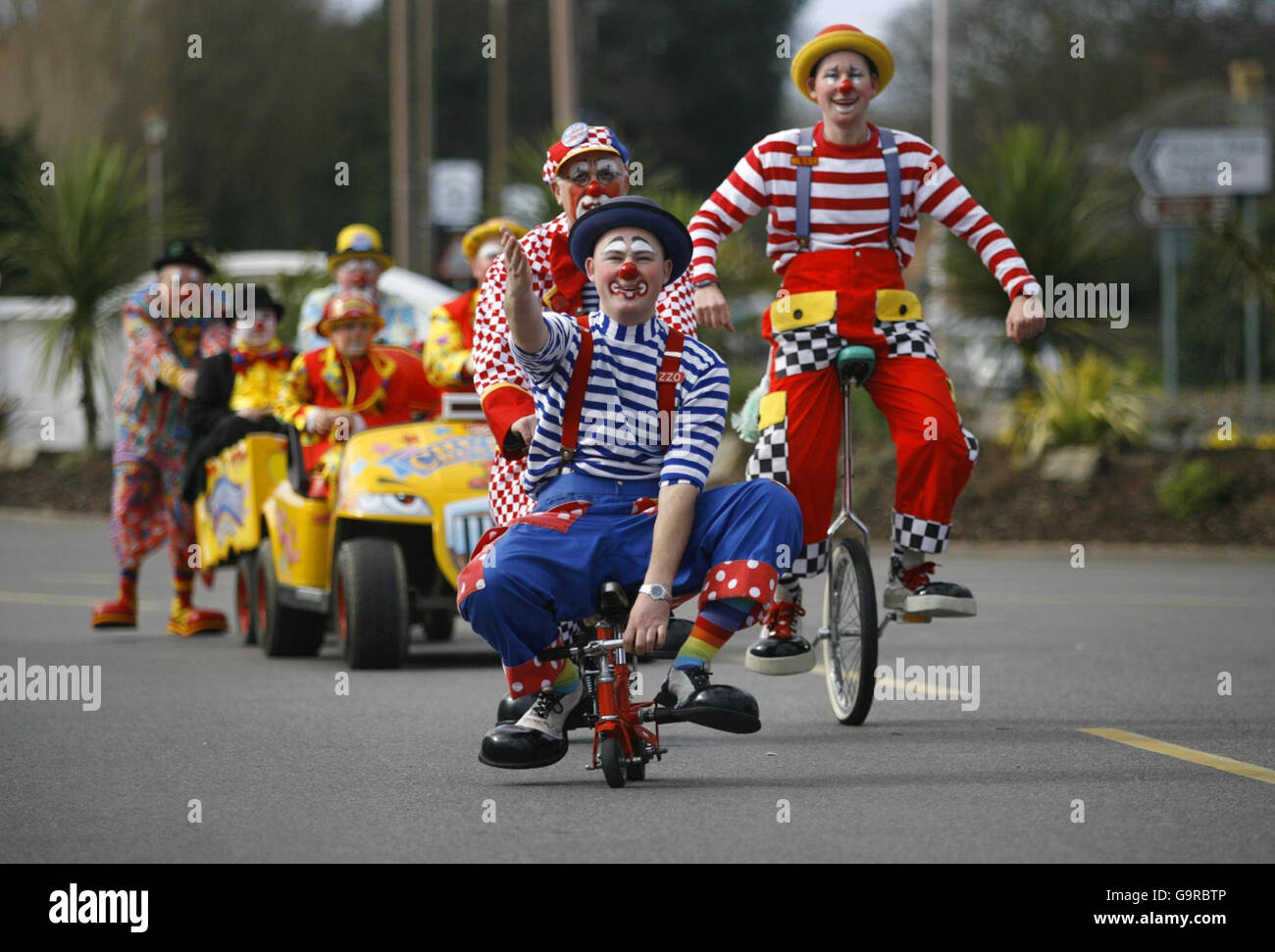 Clowns arrive at Butlins in Bognor Regis, West Sussex, today where ...