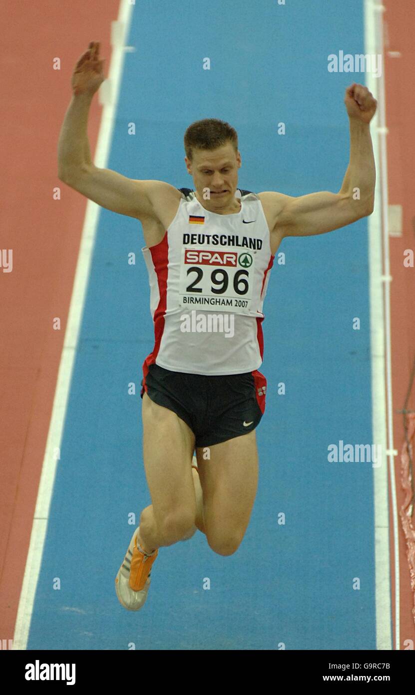 Germany's Nils Winter competes in the mens long jump qualification ...