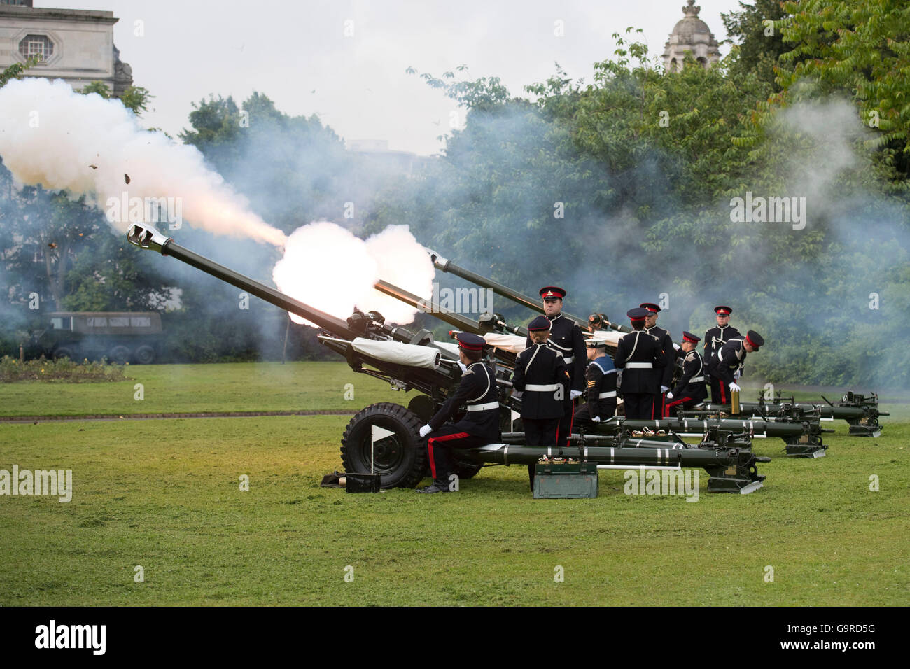 Ceremonial guns fire at a service to mark the 100th anniversary of the ...