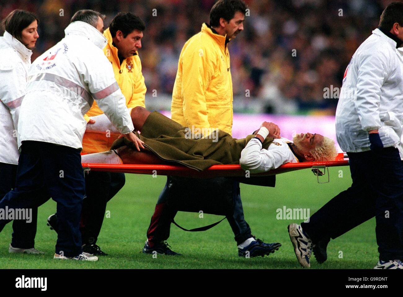 Portugals abel xavier is stretchered off injured hi-res stock ...