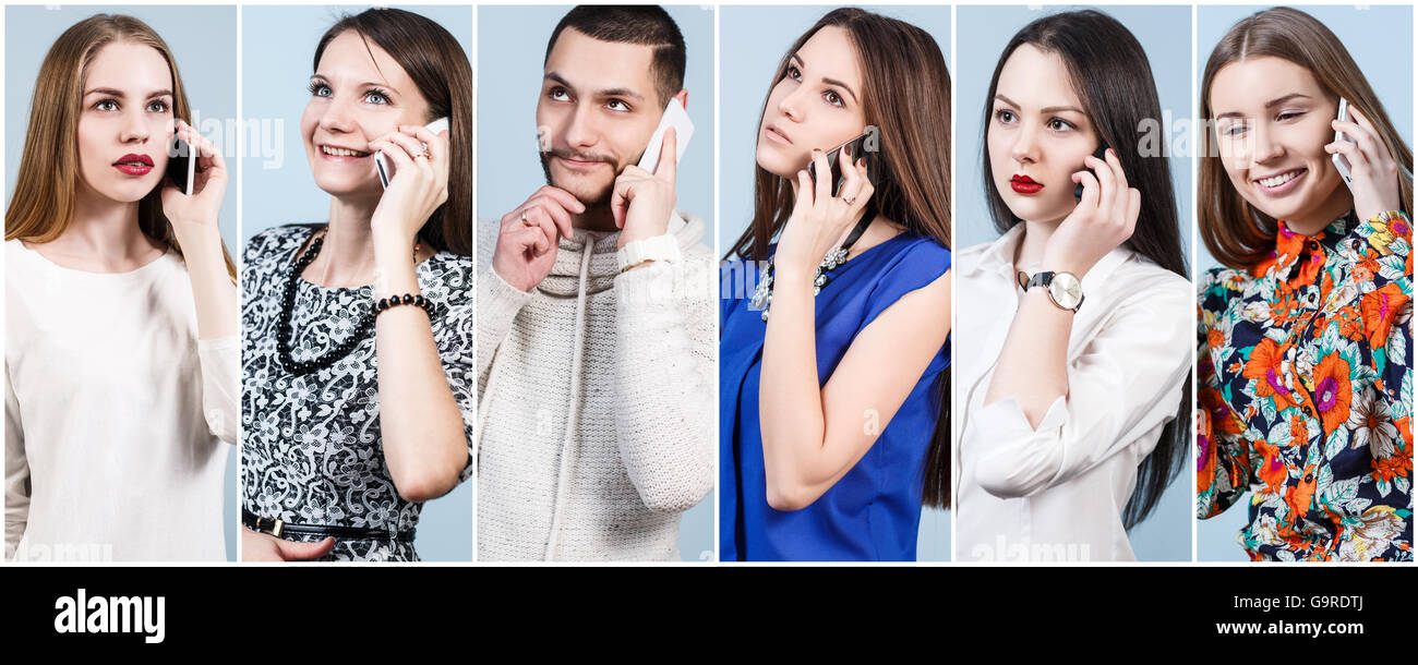 Collage people speak on phone hi-res stock photography and images - Alamy