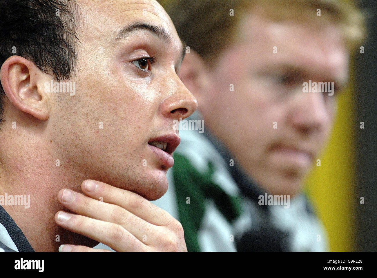 Republic of Ireland's Stephen Ireland and manager Steve Staunton during ...