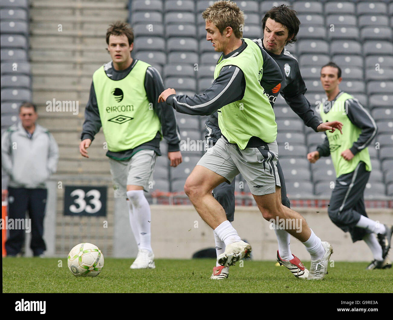 Republic of Ireland's Kevin Doyle and Jonathan Douglas tussle for the ...