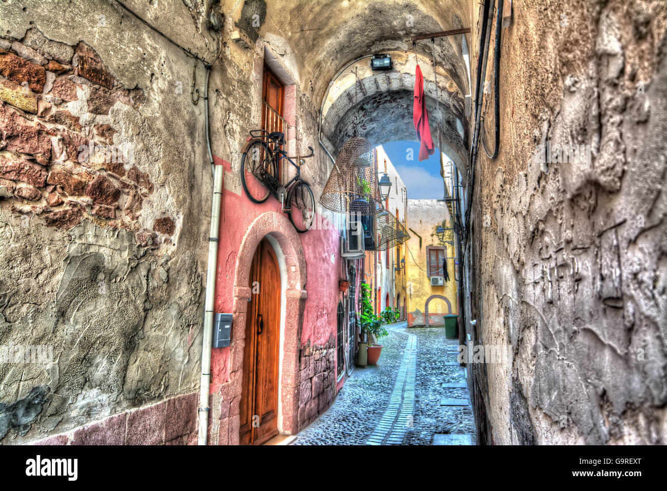 picturesque view of Bosa in Sardinia Stock Photo - Alamy