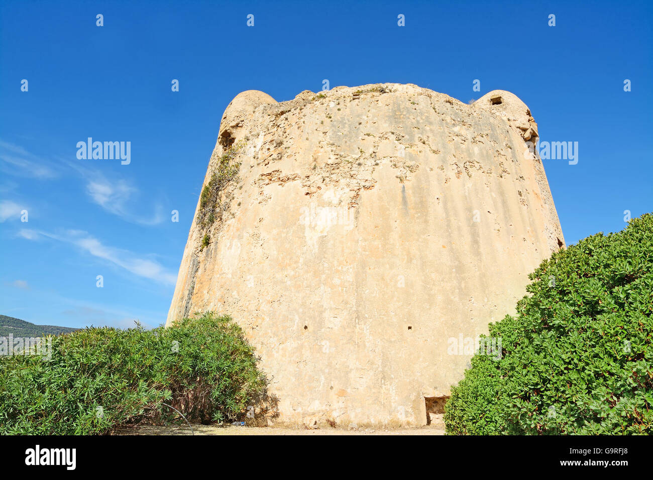 defensive tower and lighthouse in Porto Conte, Sardinia Stock Photo - Alamy