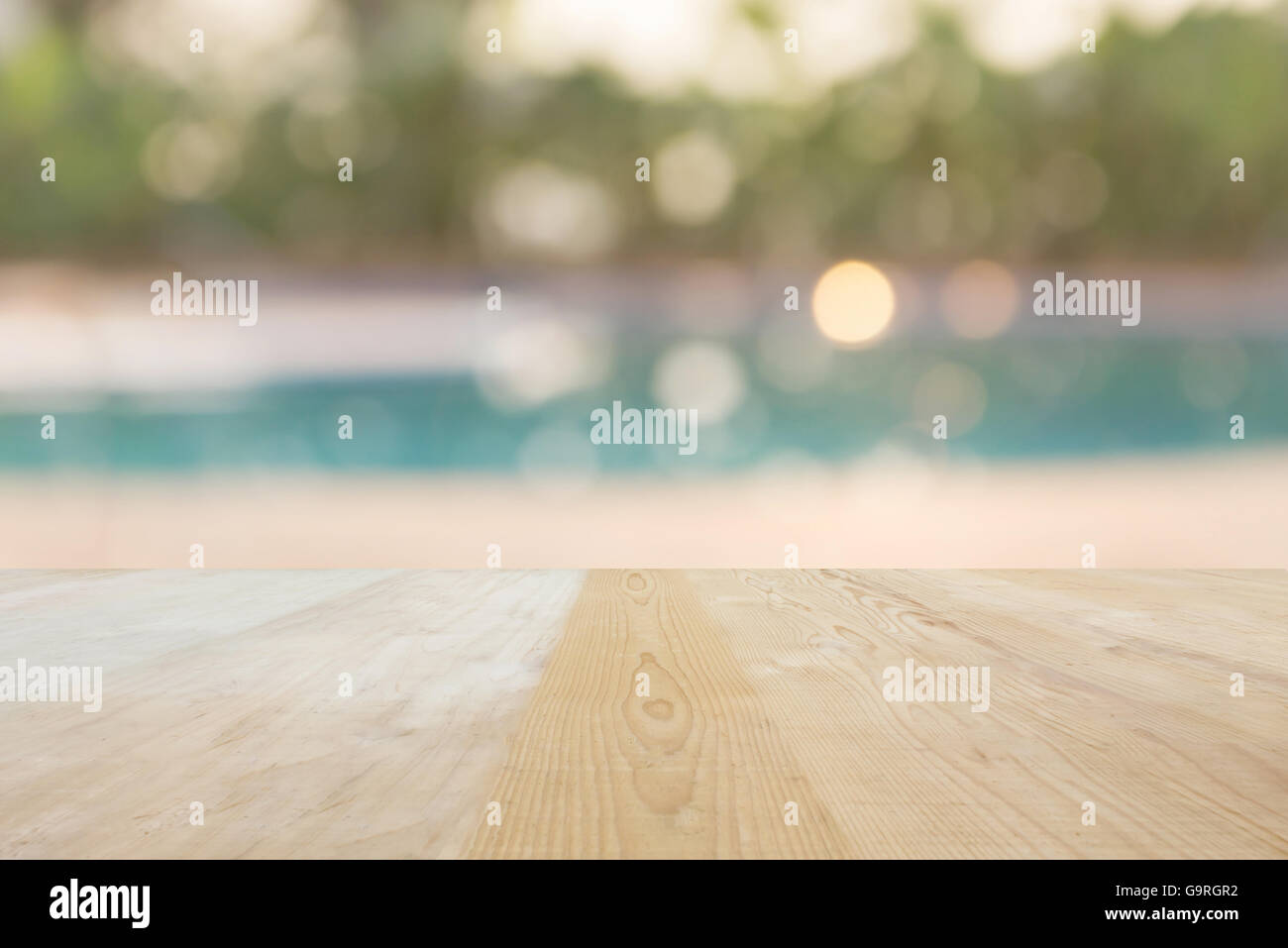 Blank area or space table top on blurred swiming pool background Stock ...