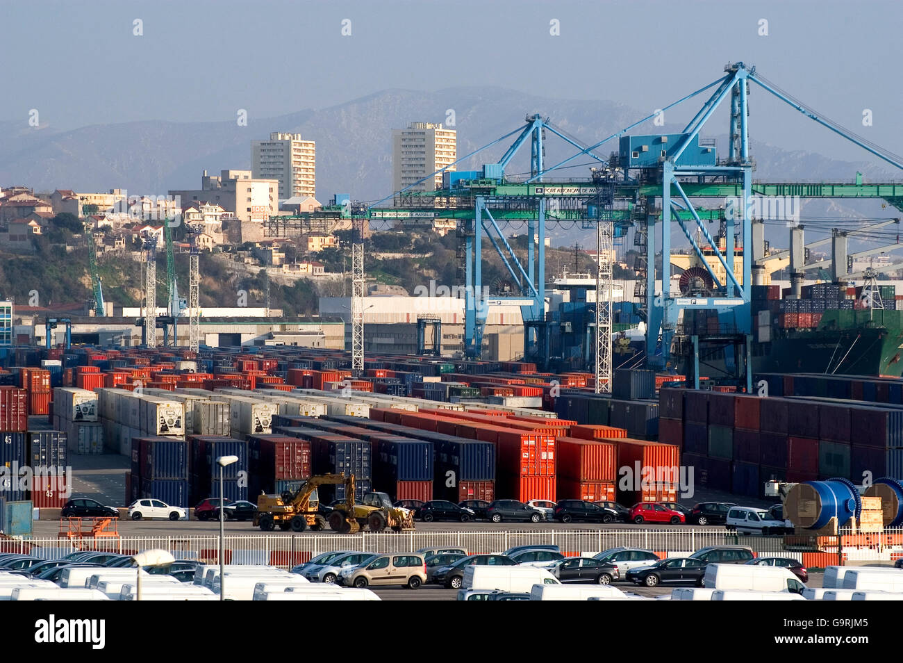 Containers for shipping stored awaiting loading at the port of Fos-sur ...