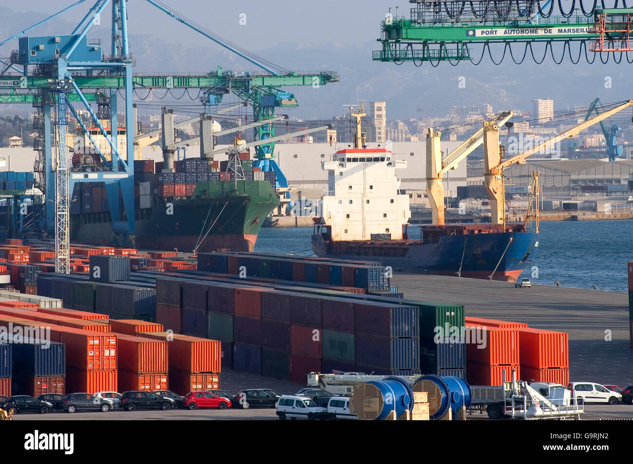 Containers for shipping stored awaiting loading at the port of Fos-sur ...