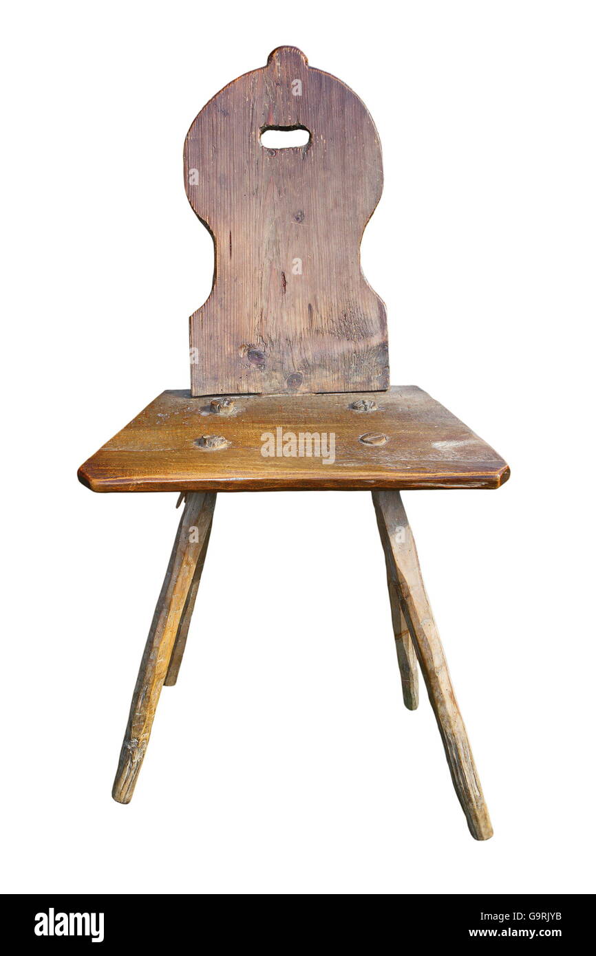 old handmade chair isolated over white background, traditional romanian ...
