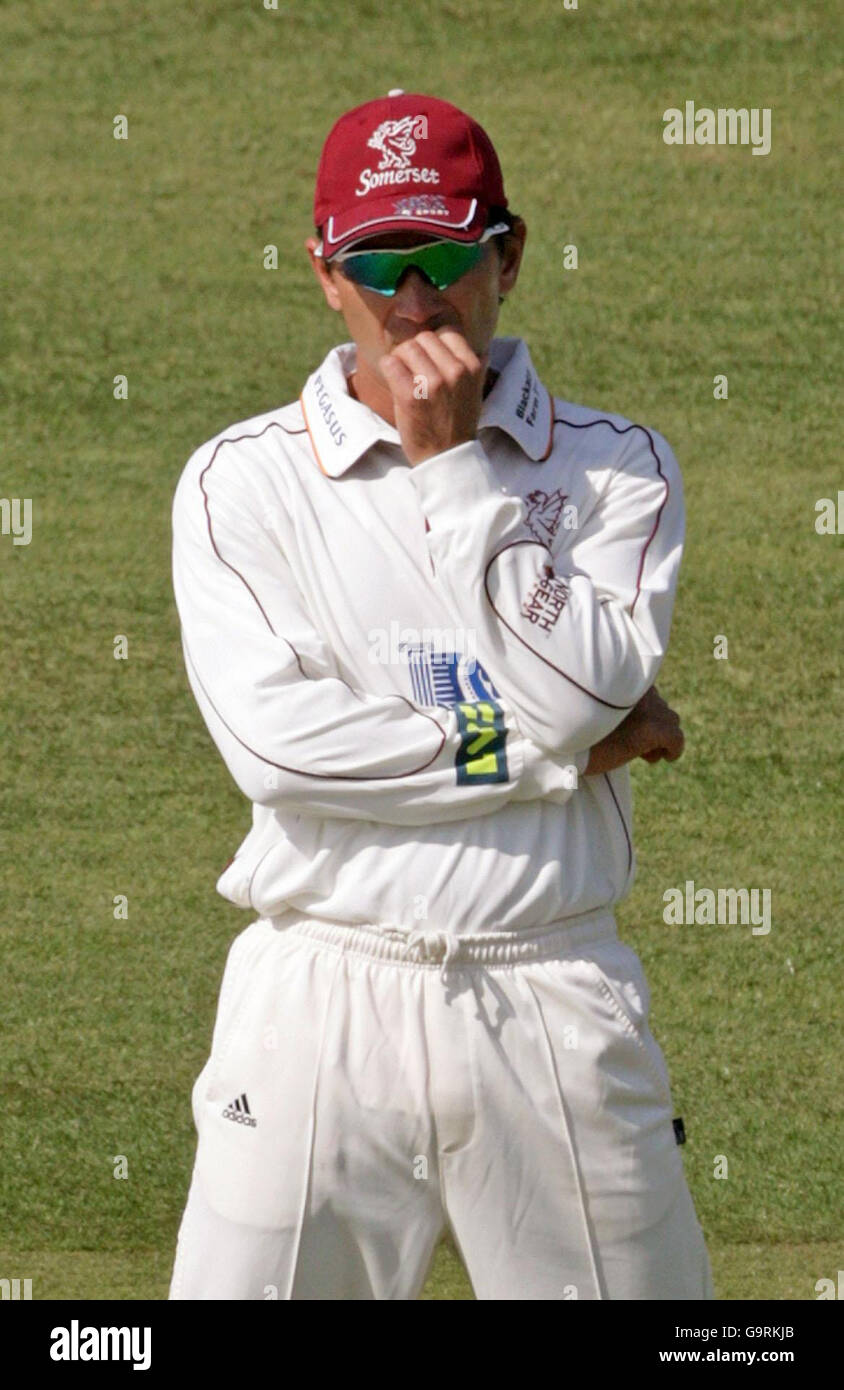 Somerset captain Justin Langer looks thoughtful during the Liverpool ...