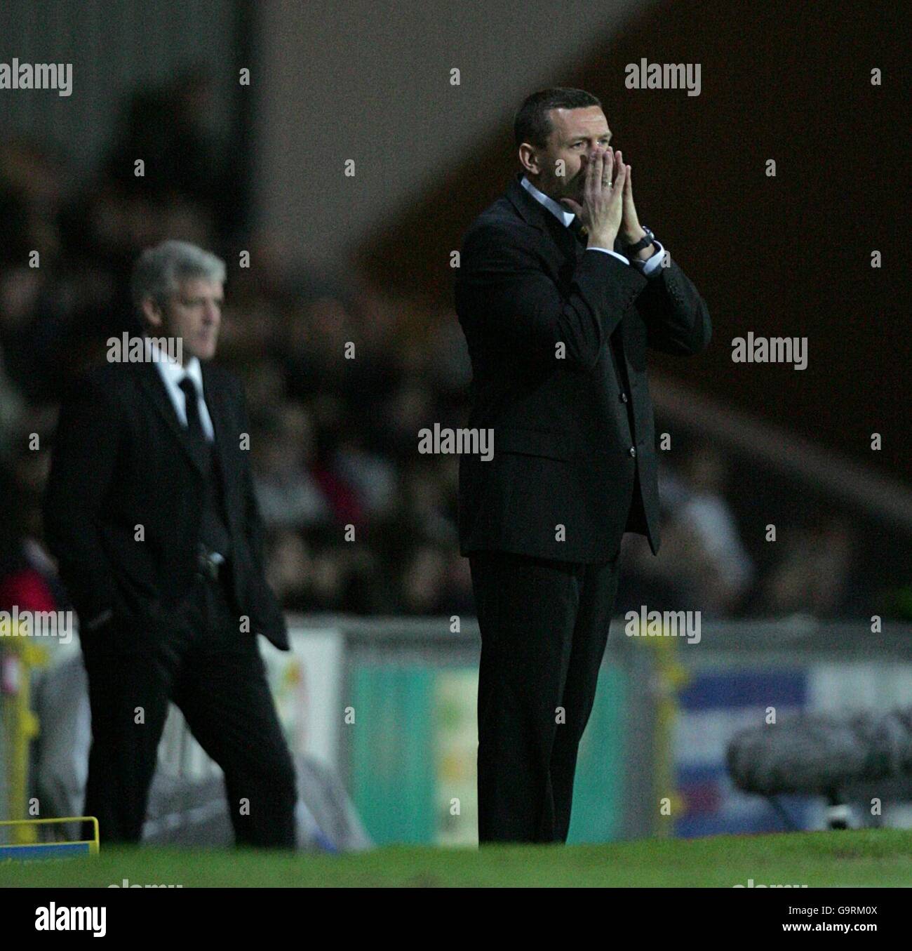 Watford manager Adrian Boothroyd (r) and Blackburn Rovers' manager Mark ...