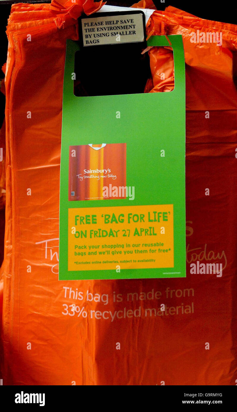 A sign promoting free 'Bag for Life' day hangs on some disposable ...