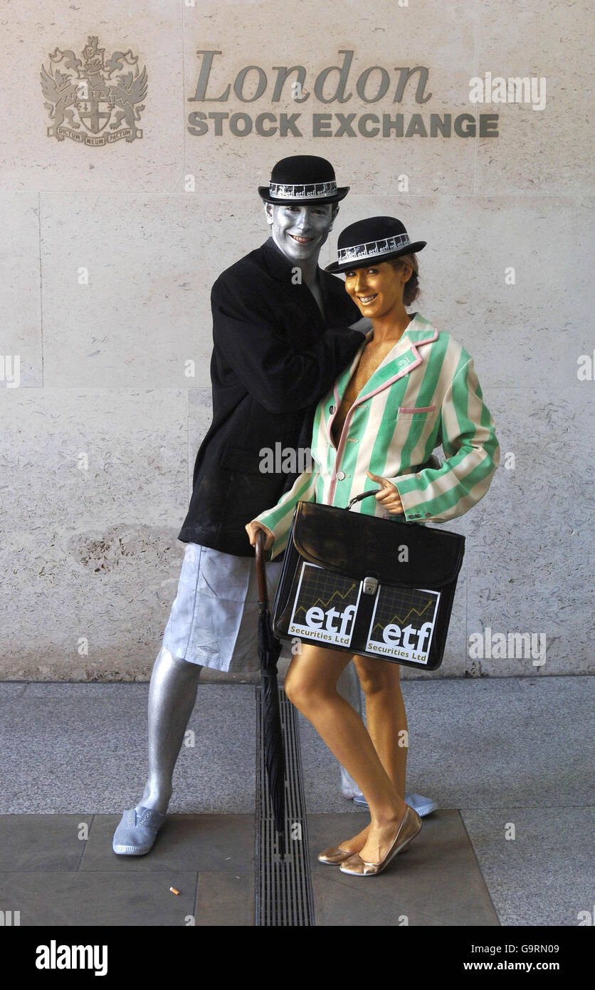 City characters covered in body paint outside the London Stock Exchange ...