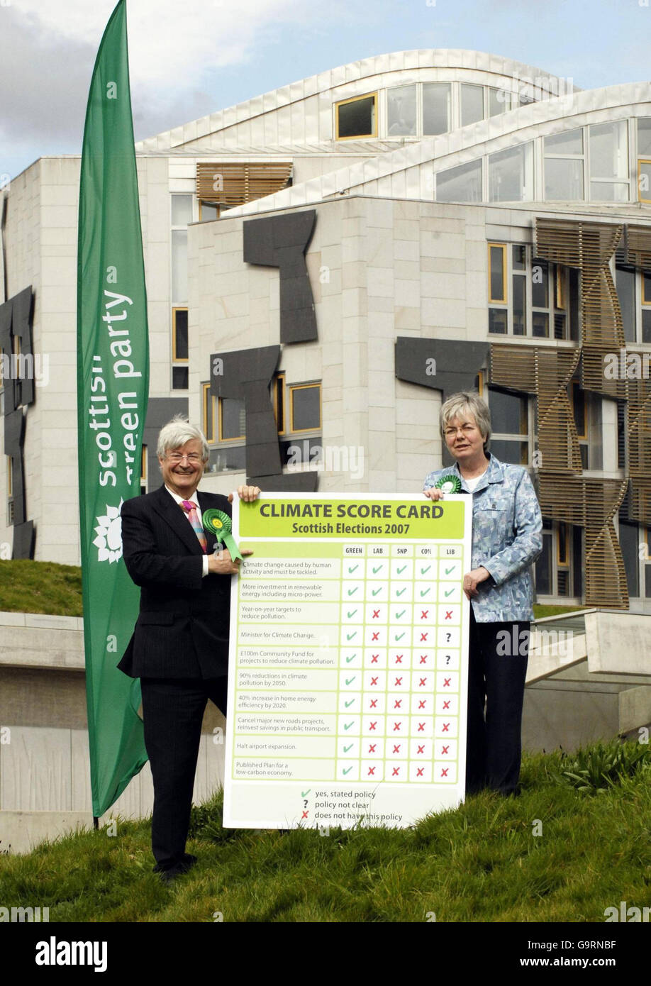 Scottish Green Party leader Robin Harper and MSP Shiona Baird unveil a ...