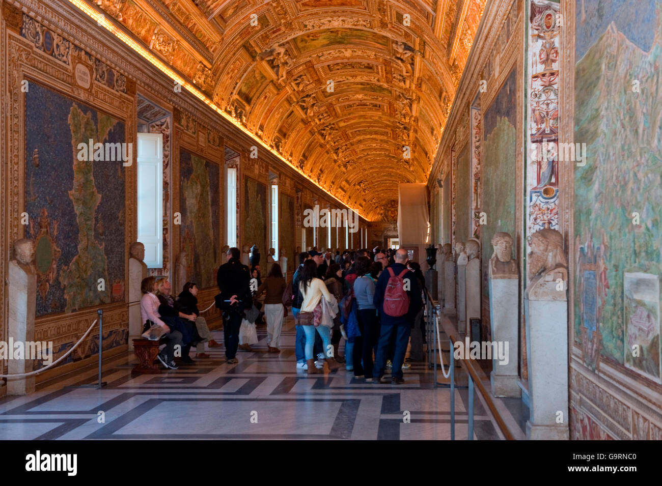 Ceiling painting, tourists, Galleria delle carte geografiche, Hall of geographic maps, Vatican ...