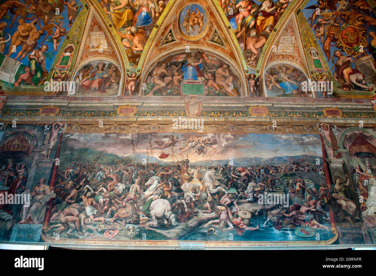 ceiling painting Battle of the Pons Milvius, by Raphael, fresco Room of ...