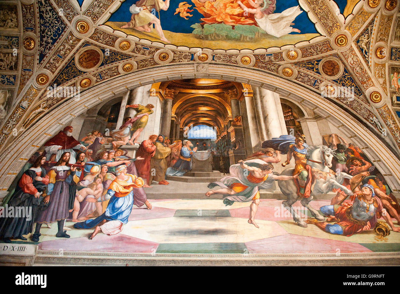Fresco Expulsion of Heliodorus by Raphael, Room of Heliodorus, Raphael ...