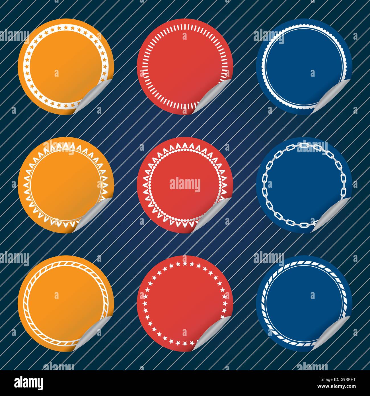 Plain Red, Orange, Blue Stickers with different border style Stock ...