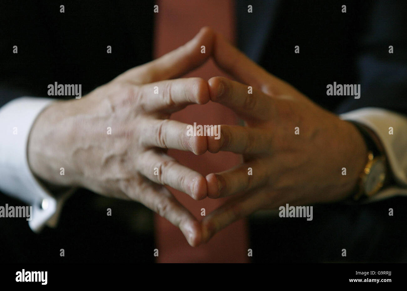 The hands of Britain's Chancellor Gordon Brown are seen during a ...