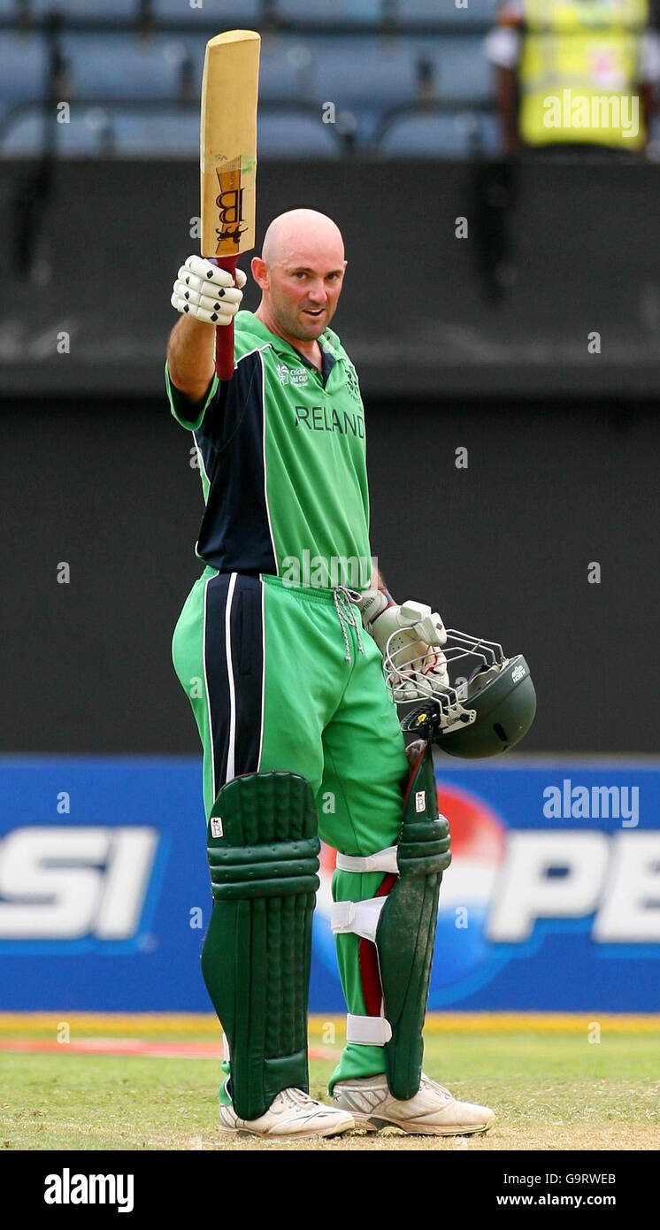 Irish Batsman Jeremy Bray celebrates reaching a century during the ICC ...