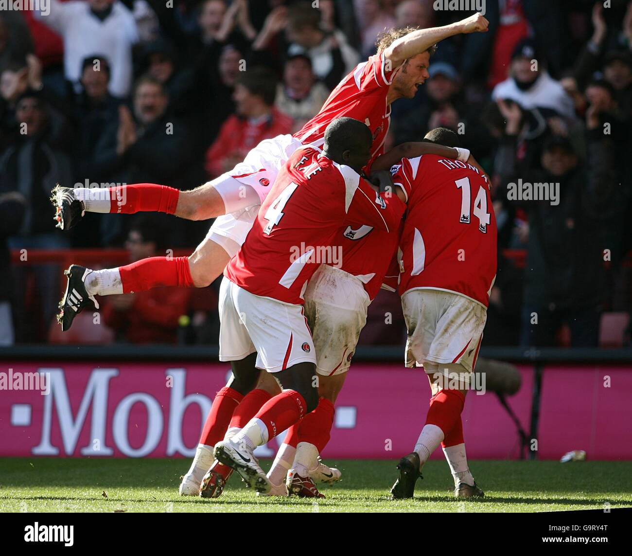 Charlton Athletic's goal scorer Zheng Zhi celebrates his goal with team ...