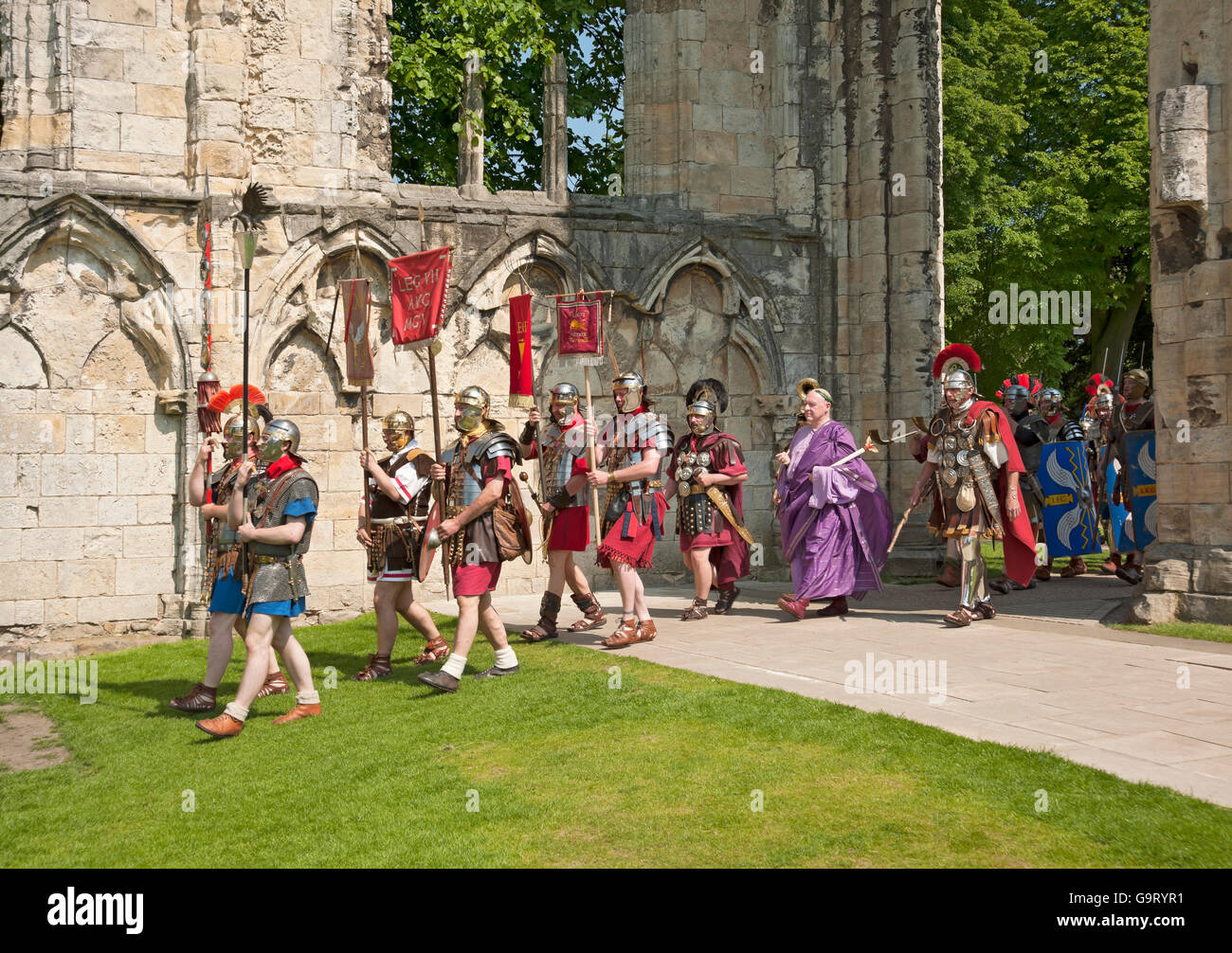 Soldiers marching through the Museum Gardens at the Roman Festival in ...