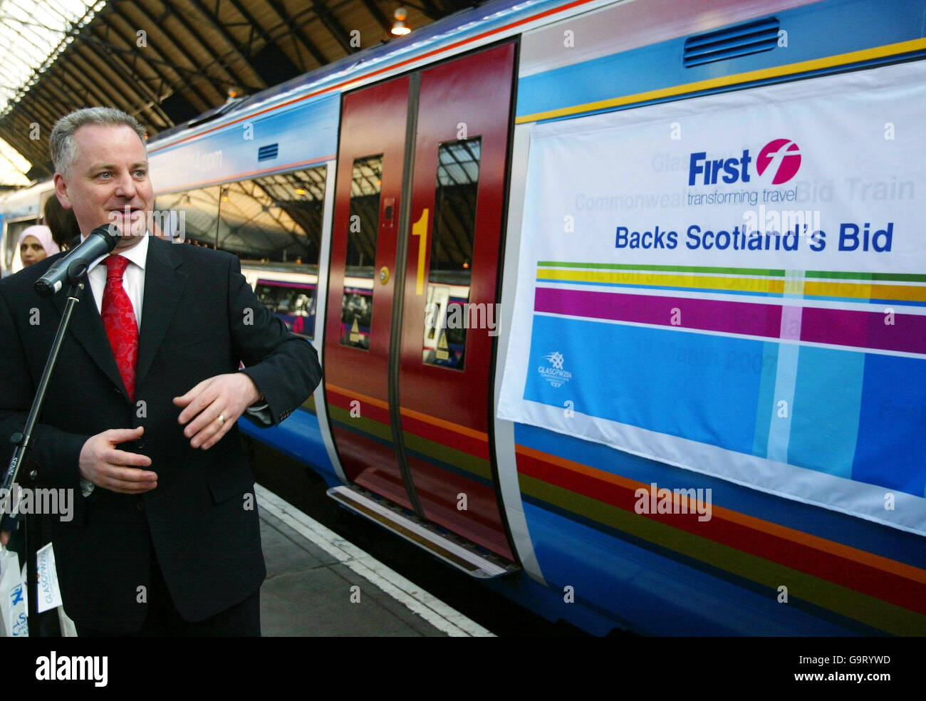 First Minister Jack McConnell unveils the train operator First's ...