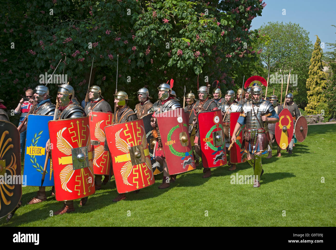 Soldiers marching through the Museum Gardens at the Roman Festival in ...