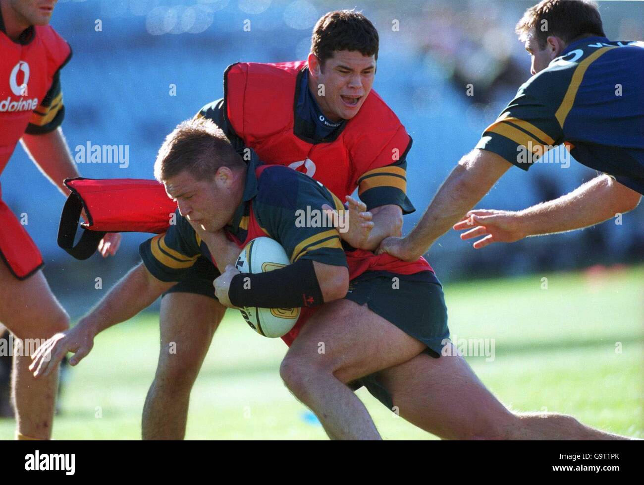 Australian Wallabies Ben Darwin is tackled by Jeremy Paup during ...