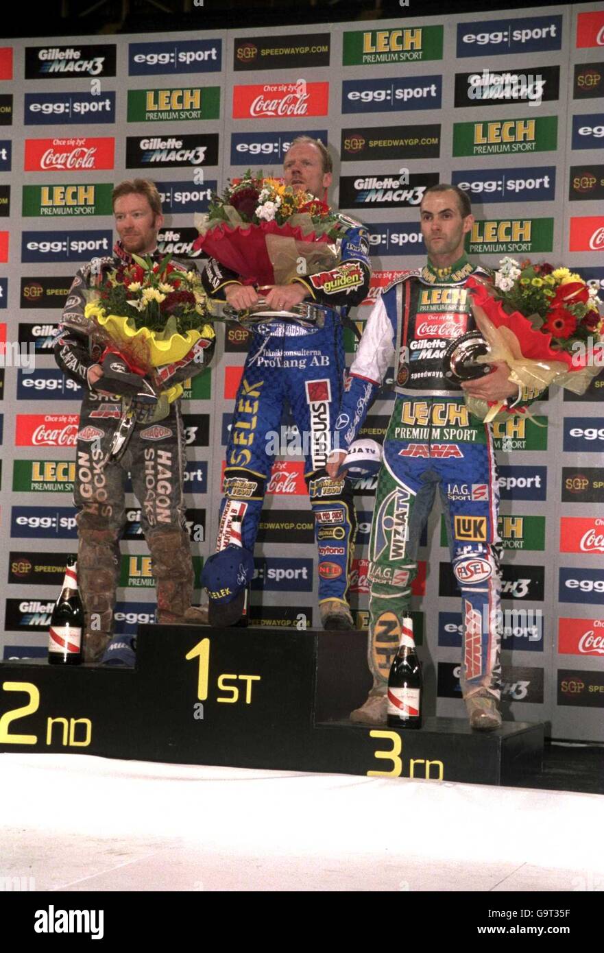 The winner of the British Grand Prix Tony Rickardsson (c), runner up ...