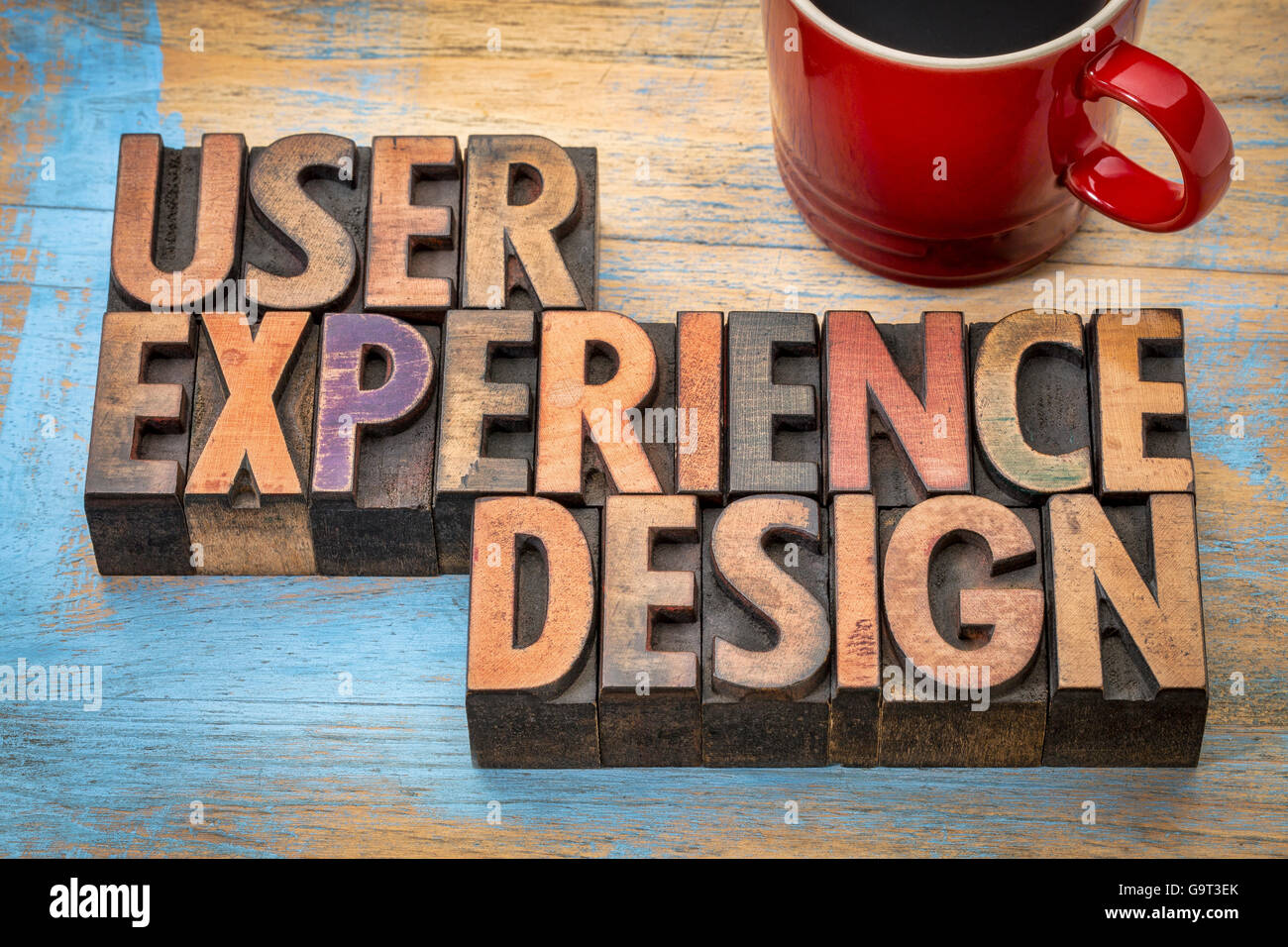 user experience design - word abstract in vintage letterpress wood type ...