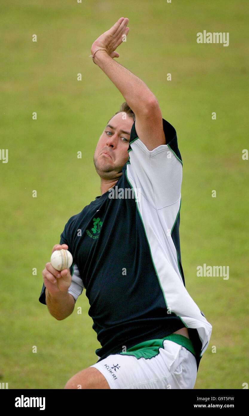Irish cricketer David Langford-Smith in action during training at the ...