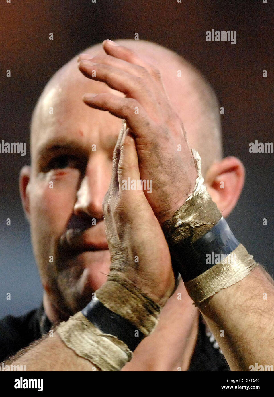 Rugby players hands those of Wasps Alex King (v Leinster European Cup ...