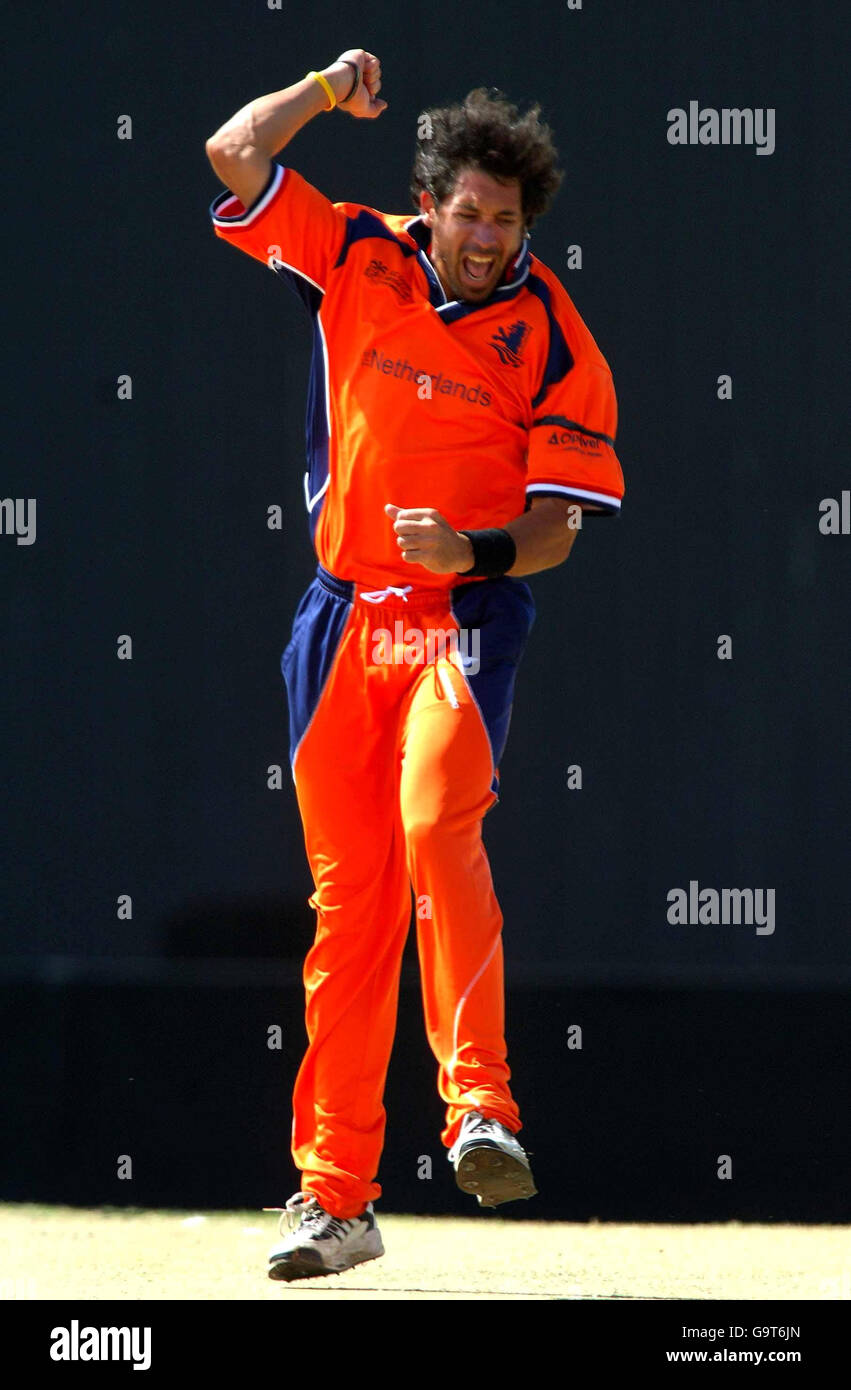 Netherland's Billy Stelling celebrates after the wicket of Scotland's ...