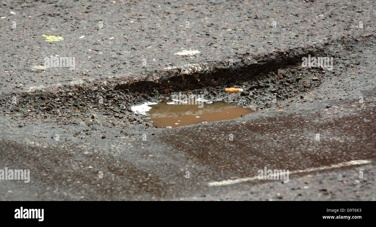 A pothole on Bayliss Road near Waterloo in central London Stock Photo ...
