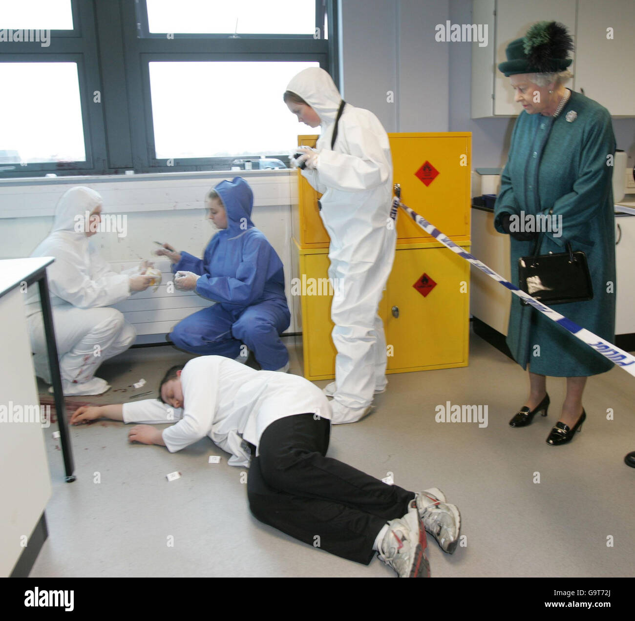 Queen visits 'crime scene' Stock Photo - Alamy